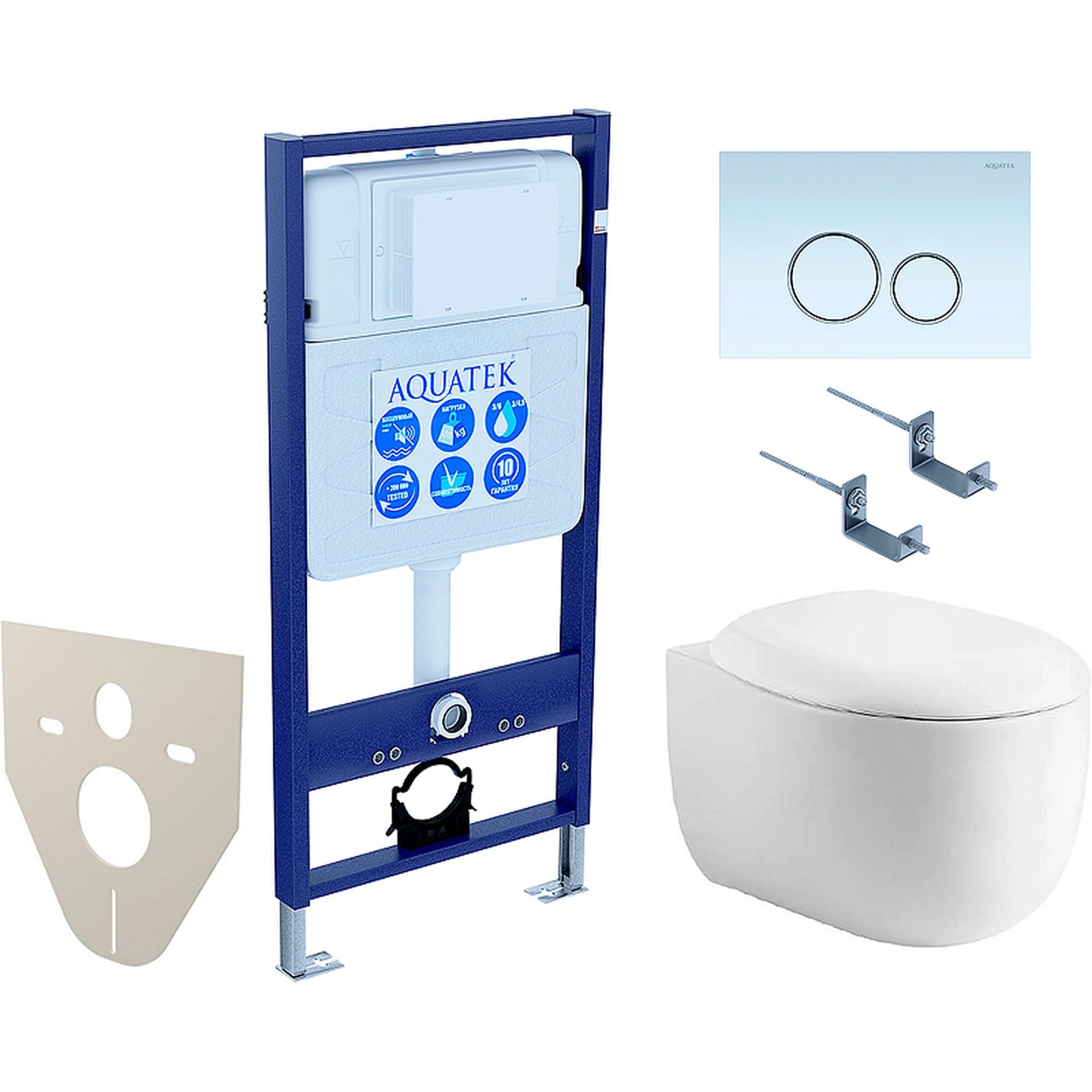 Комплект унитаза с инсталляцией Aquatek Set Aquatek Альтаир cm-015 4в1 с сиденьем Микролифт и Белой клавишей смыва