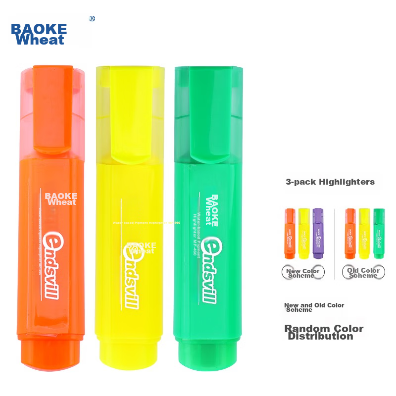 BAOKE 3MP460 3-Color Highlighter Marking Pen, Water-Based Marker, Random Color, 1 Card/3 Pens
