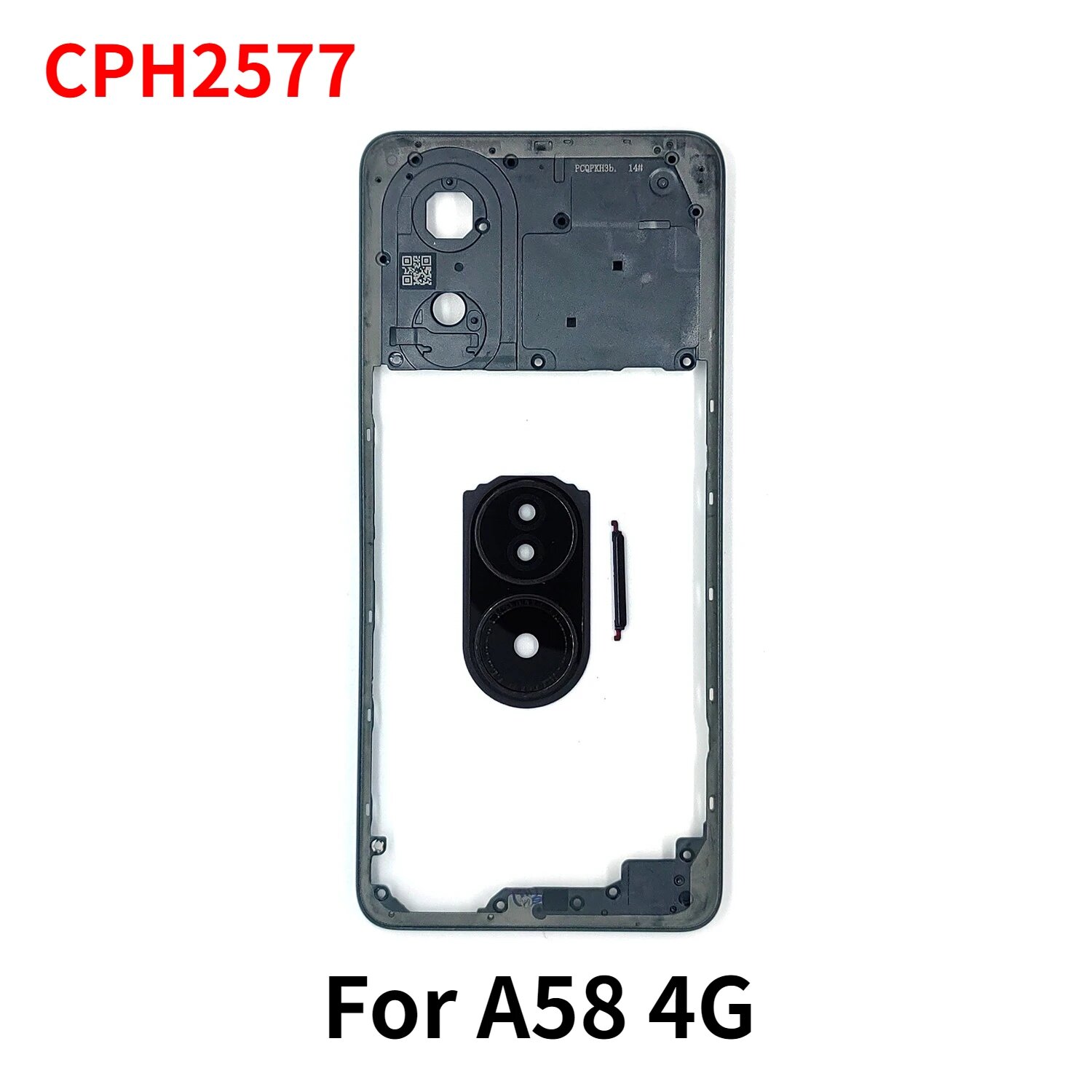 Для Oppo A58 4G CPH2577: средняя рамка корпуса, лицевая панель с линзой камеры и Черный, black