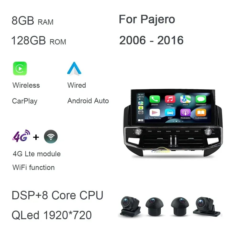 Автомагнитола Carplay Android Auto 8G/128G QLED 1920*720 для Mitsubishi Pajero 2006-20