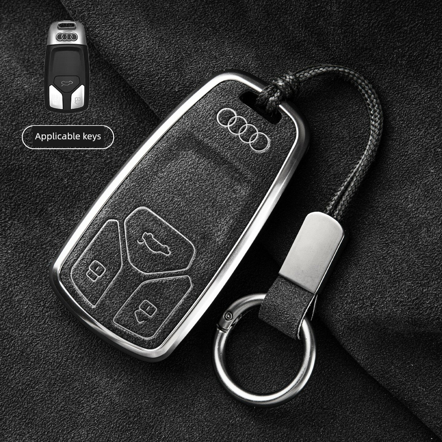 Чехол для ключей Audi A-Style с полным покрытием и шнуром, итальянская Аланкара в сером цвете