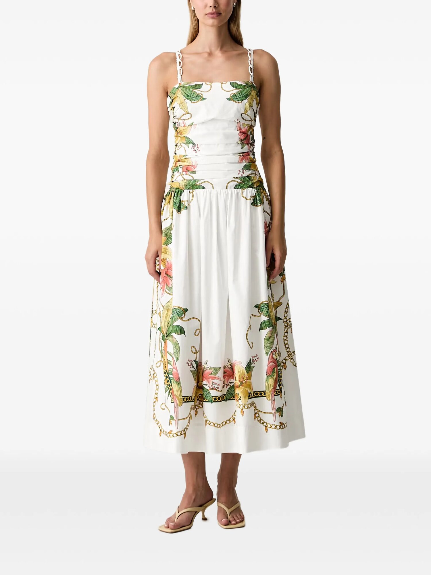 Платье FARM RIO Tropical Royalty off-white midi dress sleeveless