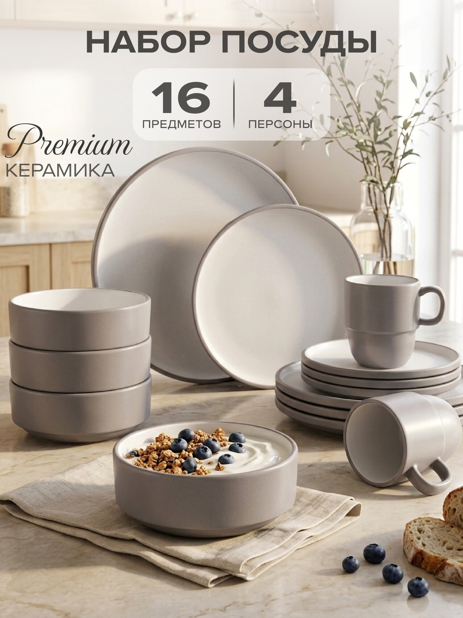 Набор столовой посуды 16 предметов с кружкой, сервиз, Good Sale