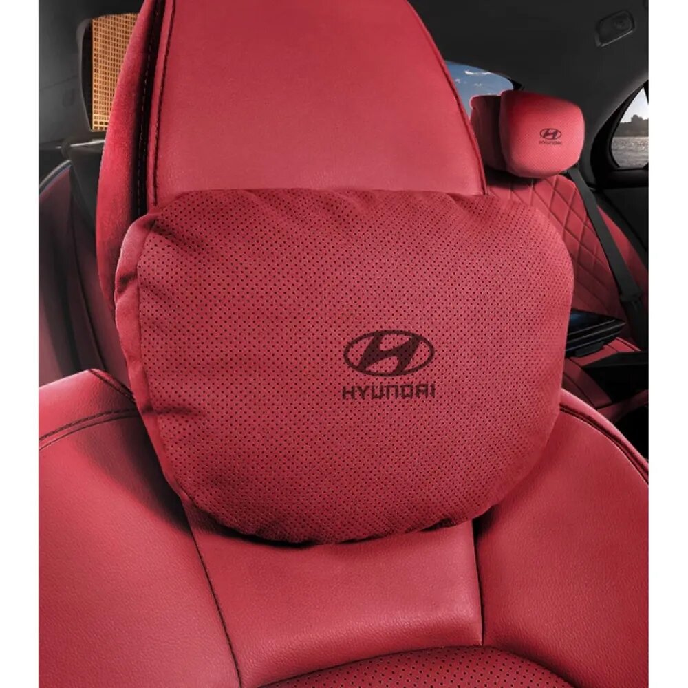 Подушка автомобильная На подголовник, Полиэстер, 1 шт, Hyundai-Red
