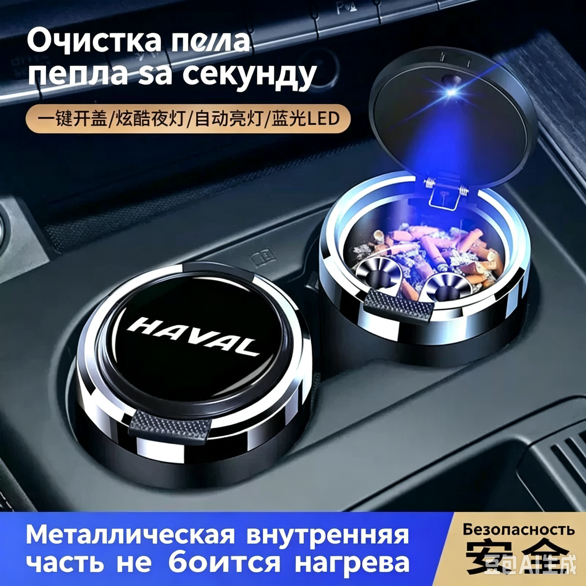 Пепельница автомобильная, с крышкой и подсветкой / Аксессуары для автомобиля Гарвард1 шт.