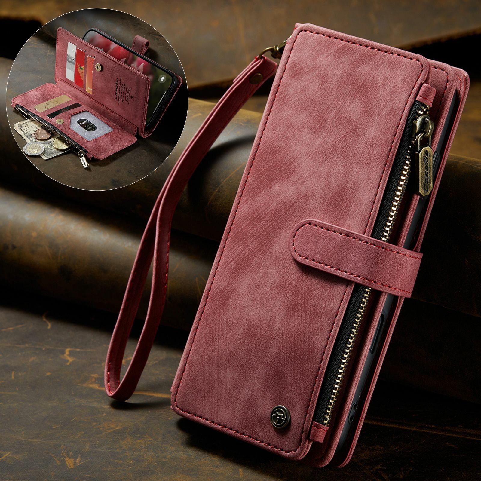 Многофункциональный чехол-кошелек CaseMe 3 in 1 Matte Wallet для iPhone 17 красный