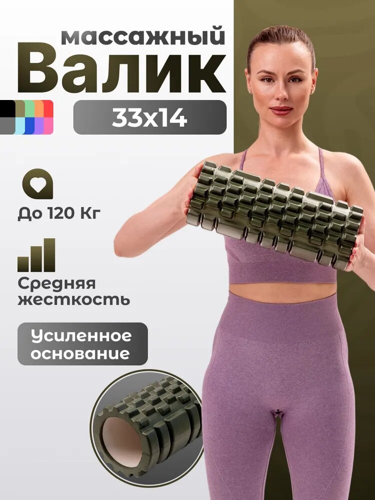 Валик для спины / Shappa Fit / 33 см, усиленное основание, мфр ролл, ролик массажный