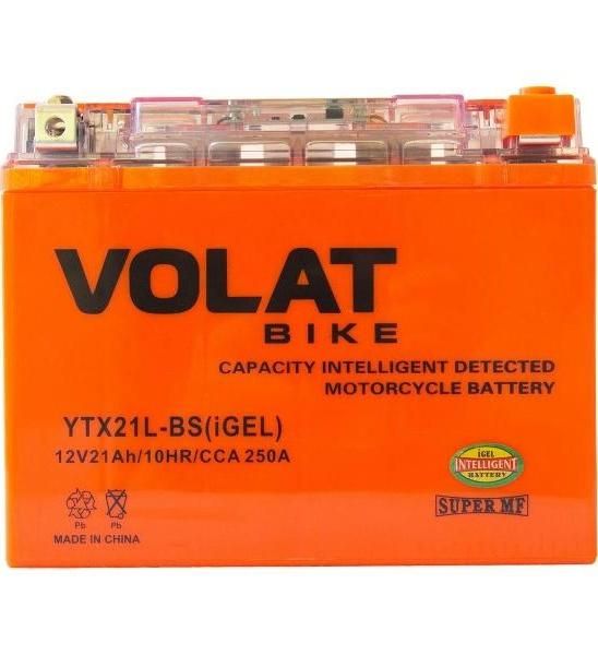 Аккумулятор для мототехники VOLAT Аккумулятор VOLAT YTX21L-BS(iGEL)Volat (21 Ач, 12 V) Обратная, R+ 205x90x159 (для мототехники)