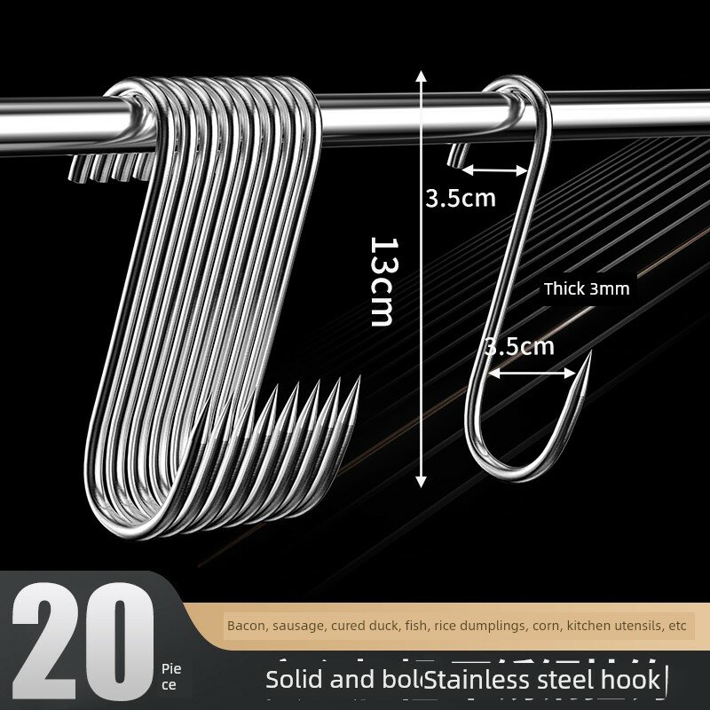 Набор из 20 шт. прочных нержавеющих одинарных вешалок 304-го сорта для сушки колбас и бекона, устойчивых к ржавчине