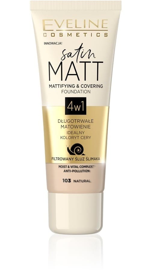 Тональный крем Eveline Satin Matt матирующая основа 4в1, № 103 natural, 30 мл