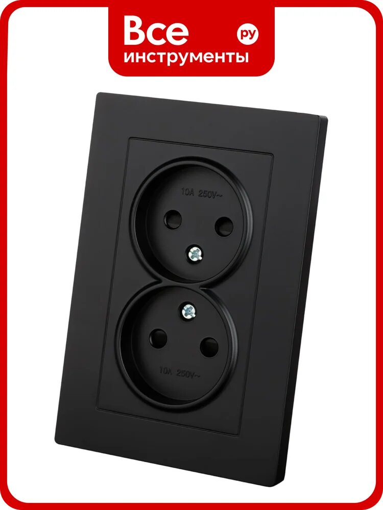 Розетка TDM ELECTRIC двойная 2П 10А 250В с защ. шт. черная Сенеж TDM SQ1816-0275