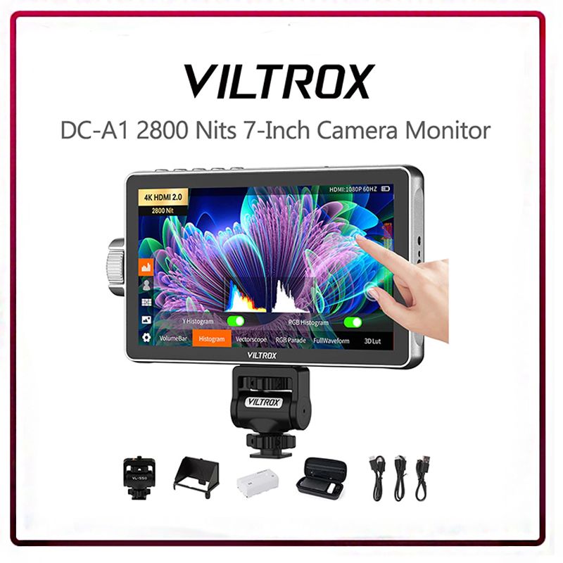 VILTROX DC-A1 7-дюймовый сенсорный экран камеры монитора, 2800 нитов 4K HDMI вход / выход для кинорежиссеров / прямой трансляции