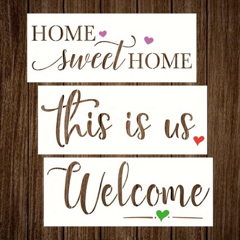 Трафареты пластиковые многоразовые с надписями Welcome и Home, белый цвет, курсивный шрифт, для росписи по дереву, стенам, холстам и вывескам, 3 шт.