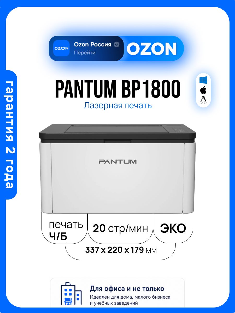 Pantum BP1800 Принтер лазерный черно-белый, белый