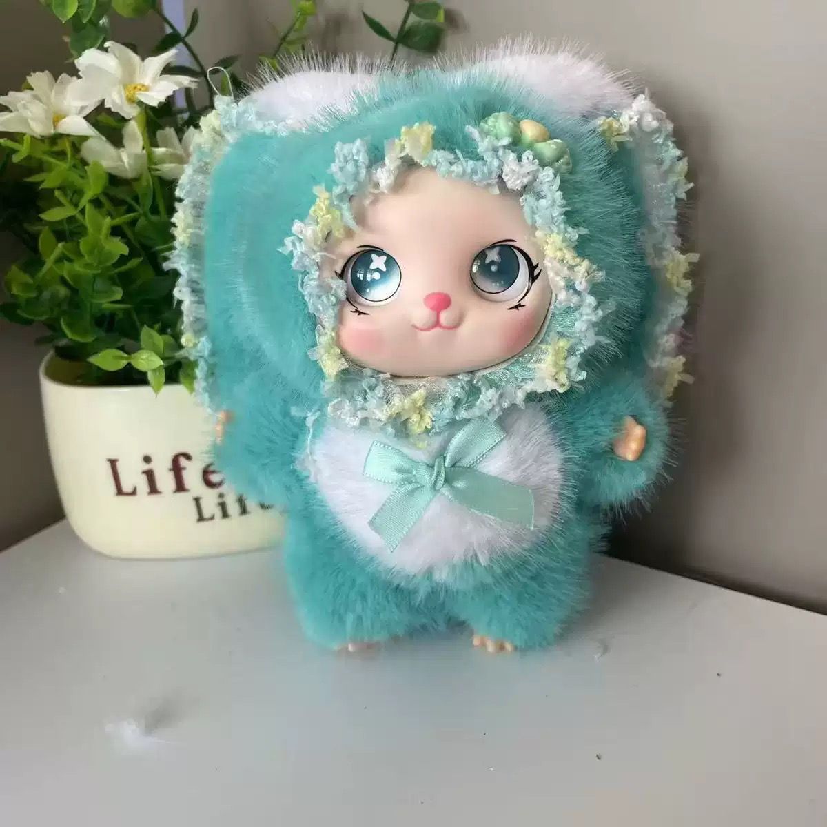 Милая плюшевая игрушка Кролик Лолли с виниловой головой Мультяшный кролик мягкий на шее подарок для девочек Цвет：Синий
