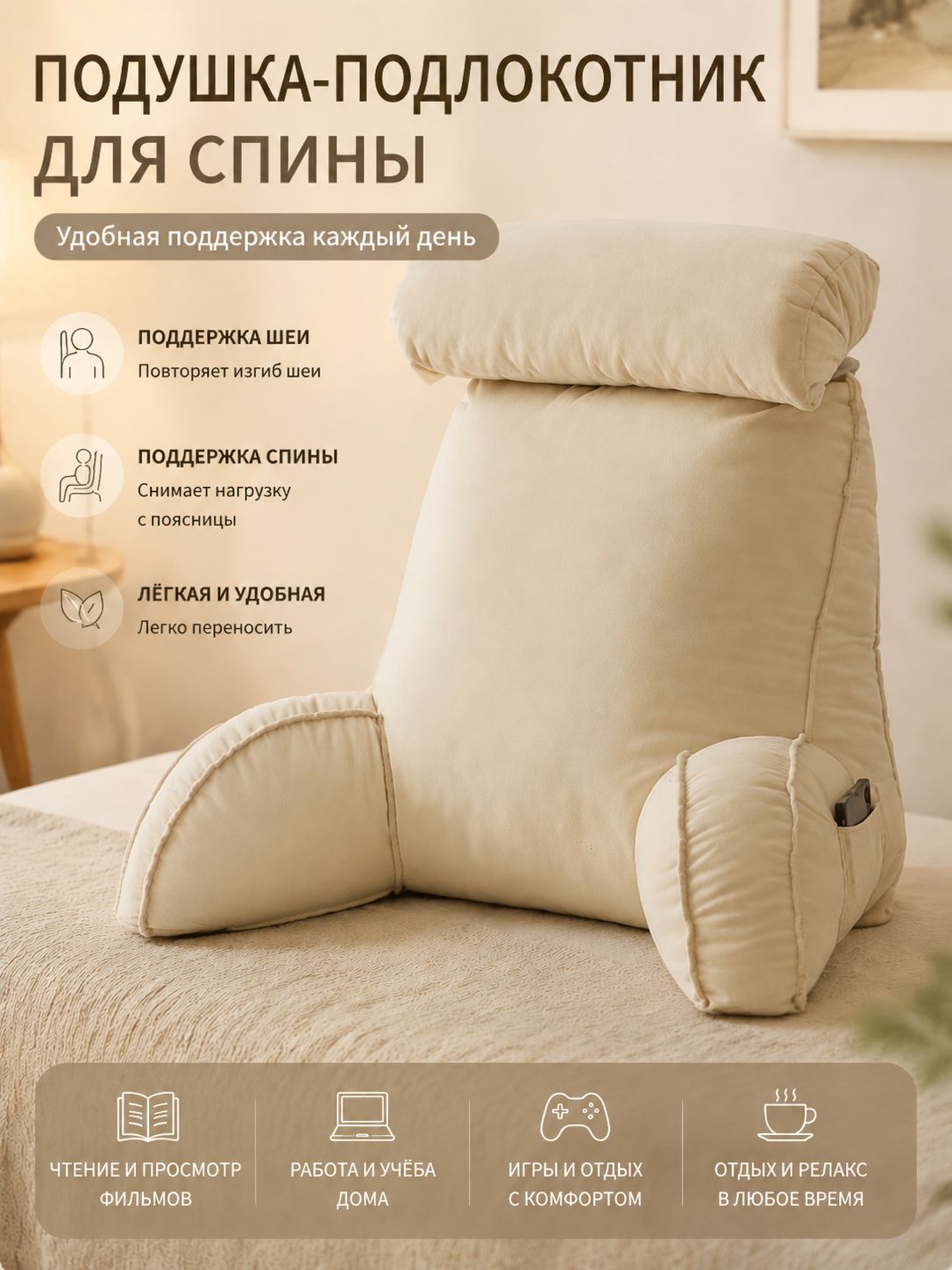 Подушка-валик, холлофайбер, высота 50 см