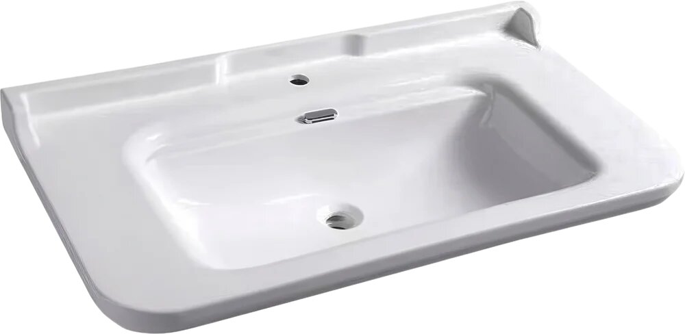 Раковина подвесная Kerasan Waldorf 4144K1bi/cr*1 120 фарфоровая, раковина для ванной, белая, прямоугольная, со встроенным сливом-переливом, в ретро стиле