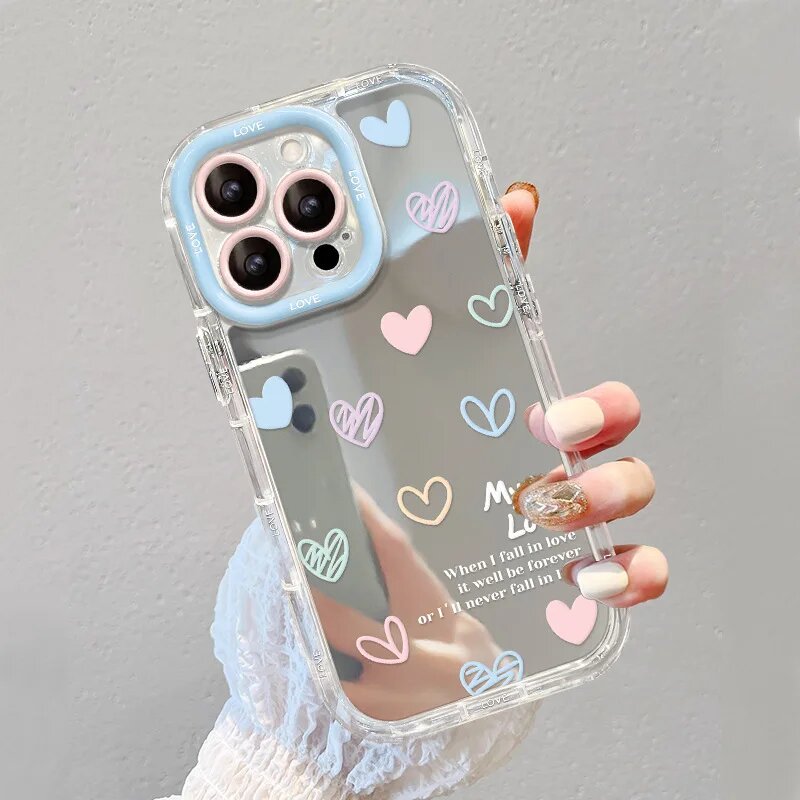Многоцветный чехол для телефона с полым сердцем и зеркалом, iPhone17 Про Макс, JMNY32-Color
