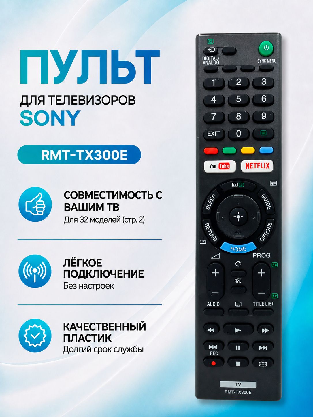 Пульт RMT-TX300E NETFLIX для телевизоров Sony Smart TV