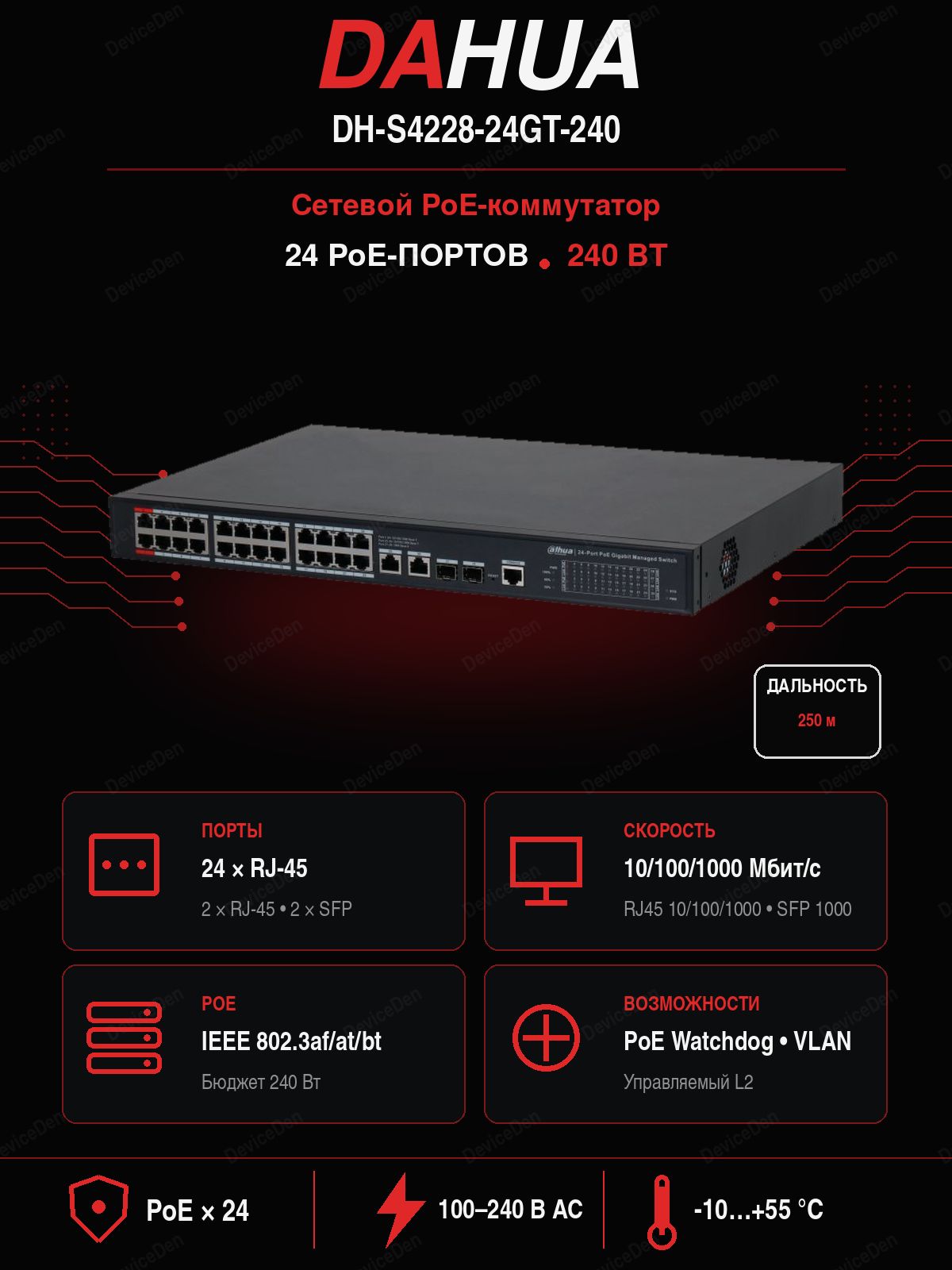 Dahua DH-S4228-24GT-240 управляемый PoE-коммутатор