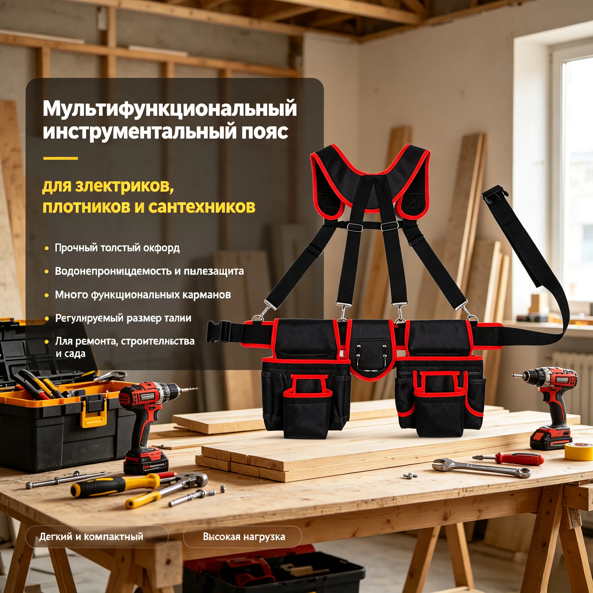 Мультифункциональный инструментальный пояс, окфорд, водонепроницаемый-черный-красный
