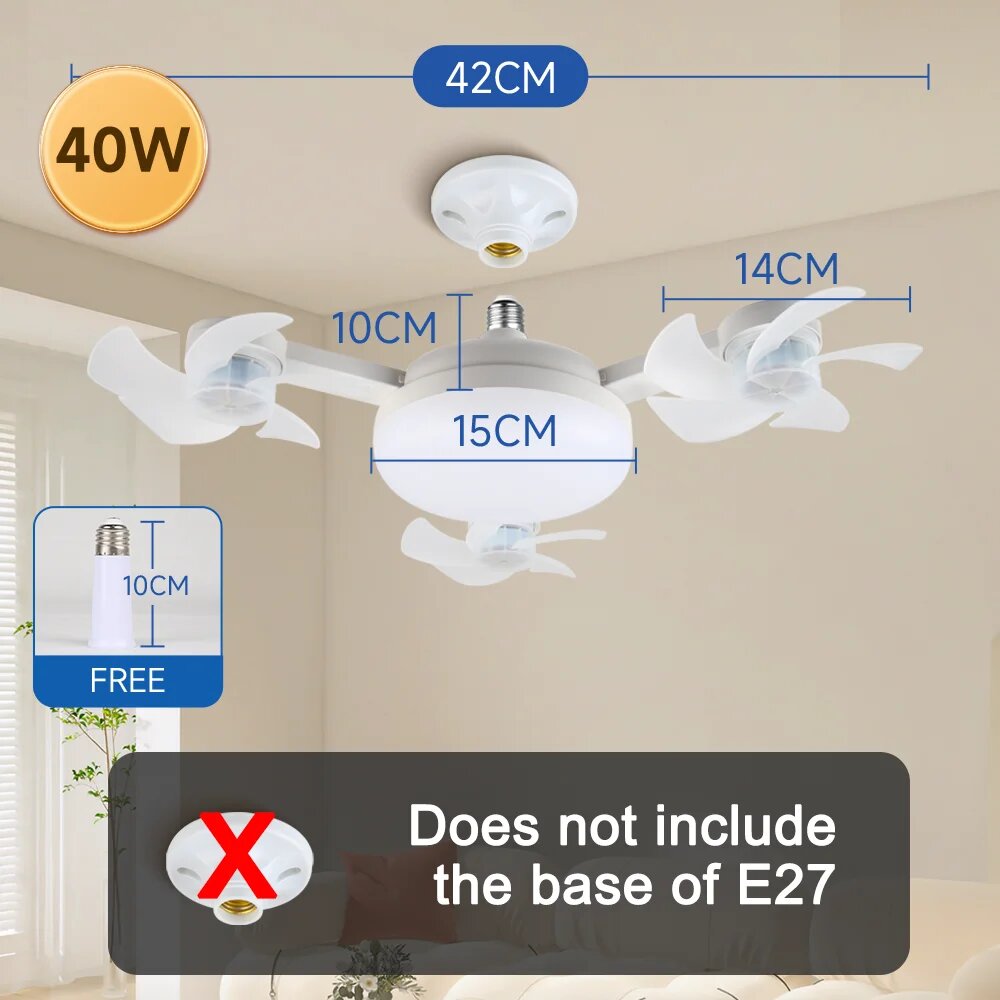 Потолочный вентилятор с подсветкой, 40W, E27, drone