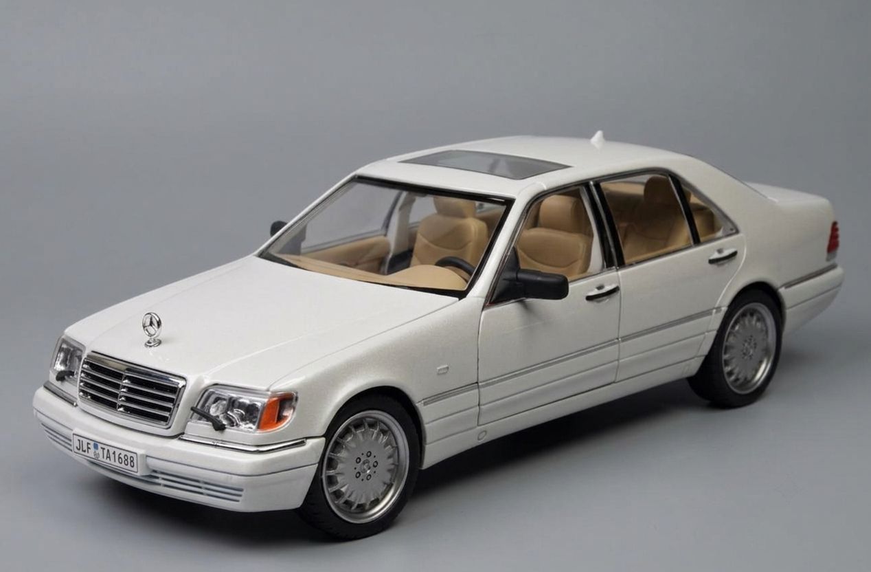 Машинка Mercedes S W140. Металлическая модель автомобиля Мерседес 140 21см. белый. Инерционная игрушка машина 1:24