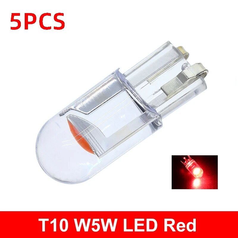 W5W 194 T10 Стеклянный корпус Cob LED Автомобильная лампа 3000K 6000K Белый Зеленый Синий Красный Клиновой номерной знак Лампа купола Белый Diedo