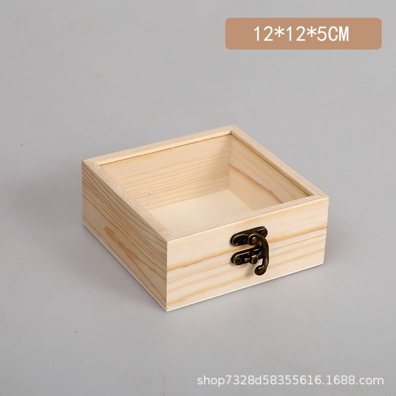 Подарочная коробка деревянная со стеклом, 12x12x5 см