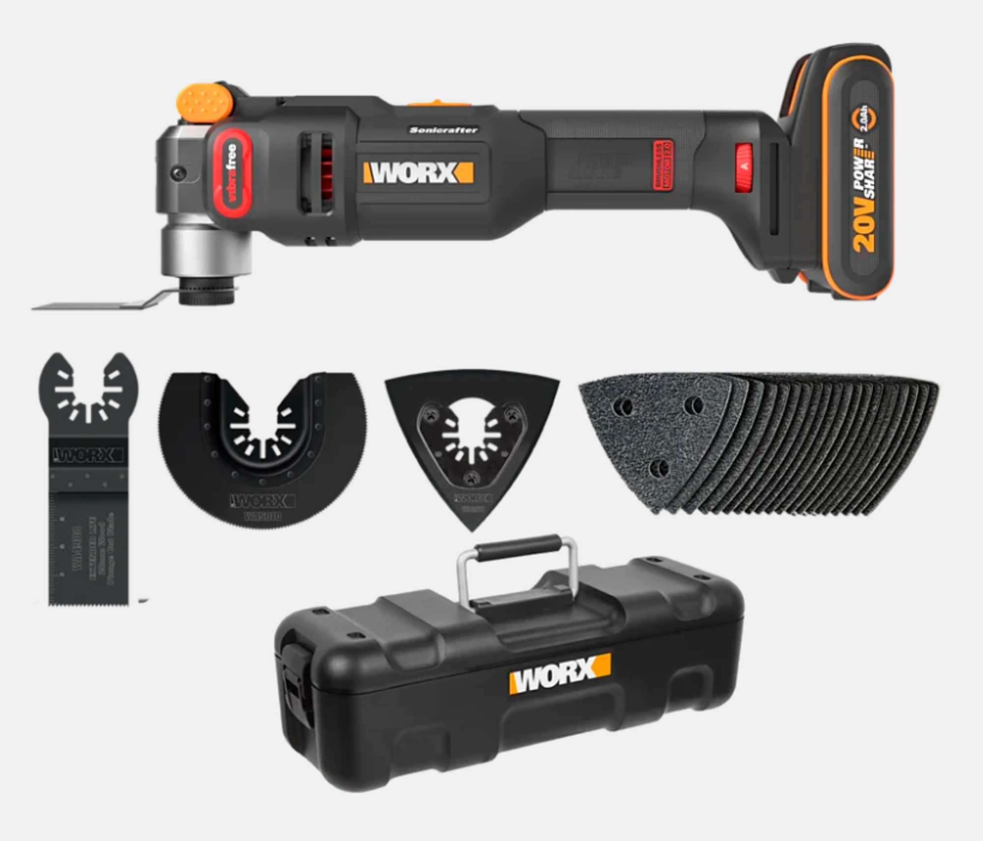 Реноватор аккумуляторный бесщеточный WORX WX698, 20В, 2Ач х1, ЗУ 2А, кейс