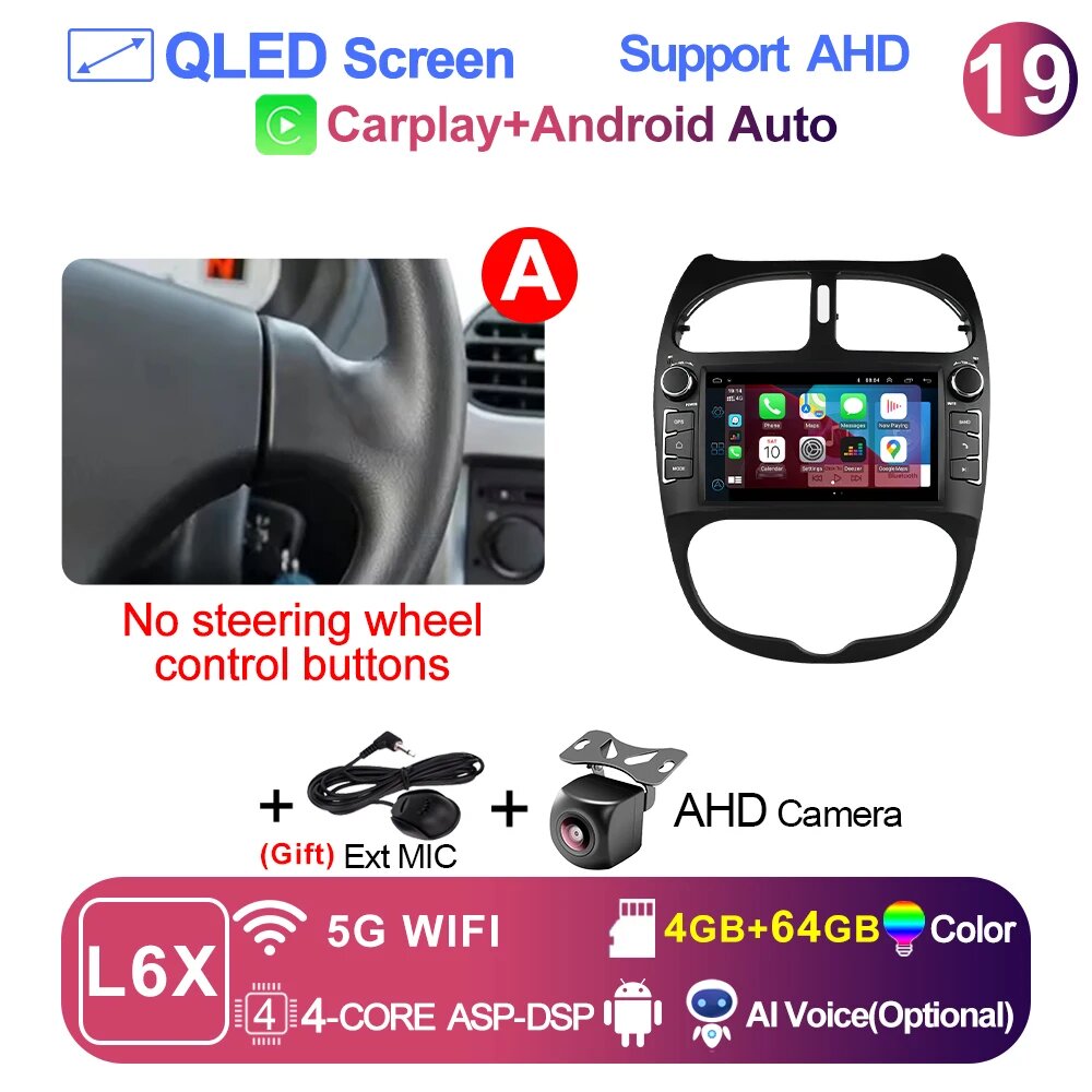 LEHX 2 din Carplay для PEUGEOT 206 206CC 206 SW 2000-2008 Android 14 Автомобильный радиоприемник Мультимедиа GPS Android Авто Стерео Автораadio
