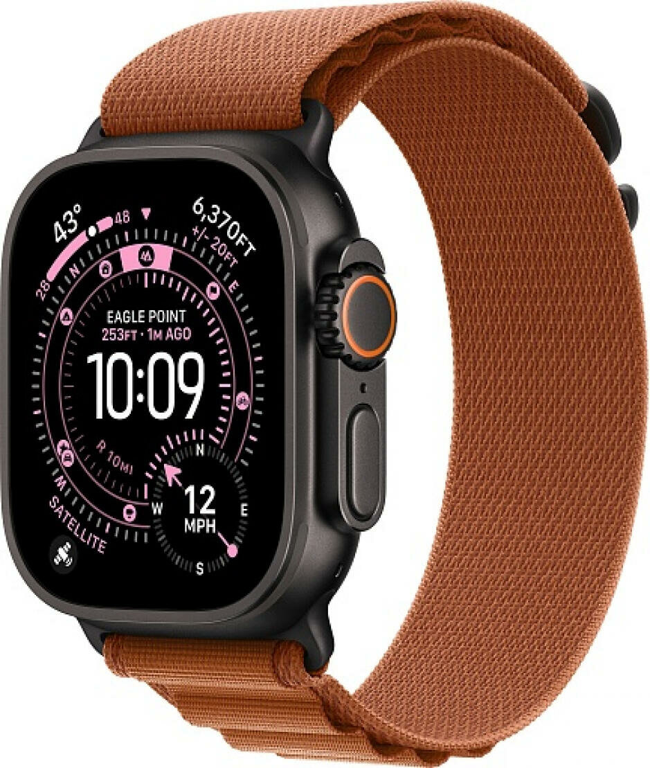 Часы Apple Watch Ultra 3 2025 49mm Black Titanium Case With Terracotta Alpine Loop, M, (Черный/Коричневый)