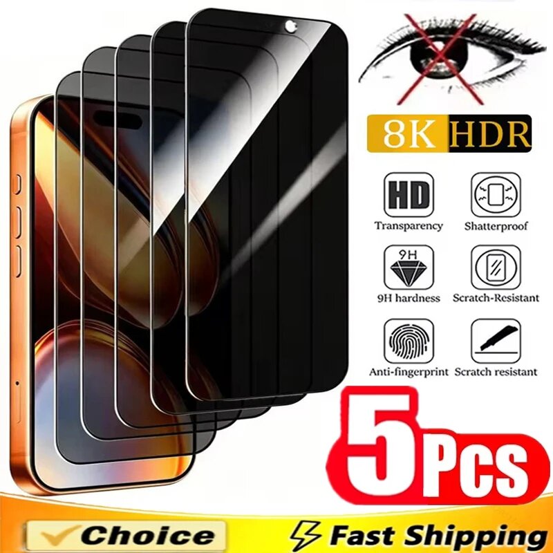 5 шт. защитных стекол для iPhone 16, 15, 14, 13, 12, 11, 17 Pro Max, Mini, Plus, XR, X, XS iPhone13