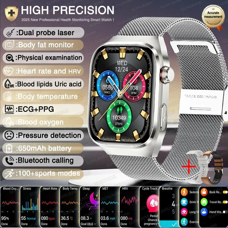Умные часы мужские 2026 ECG+PPG Silver Mesh Belt 2A