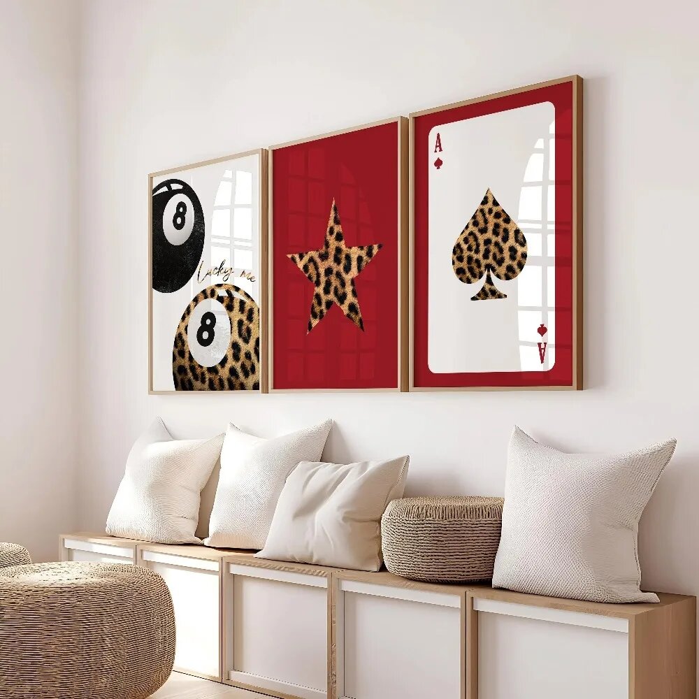 Абстрактная печать на холсте "Счастливая Восьмерка", красный TL2336-3pcs, 50x70cm no frame