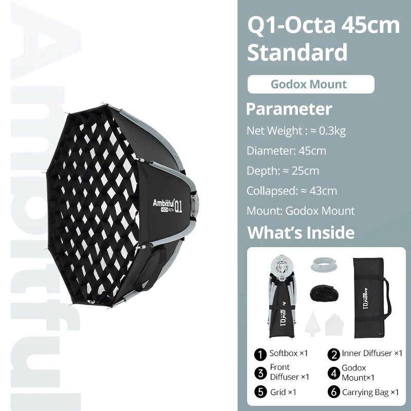 AMBITFUL Q1 Мини софтбоксы для GODOX 45cm For GODOX