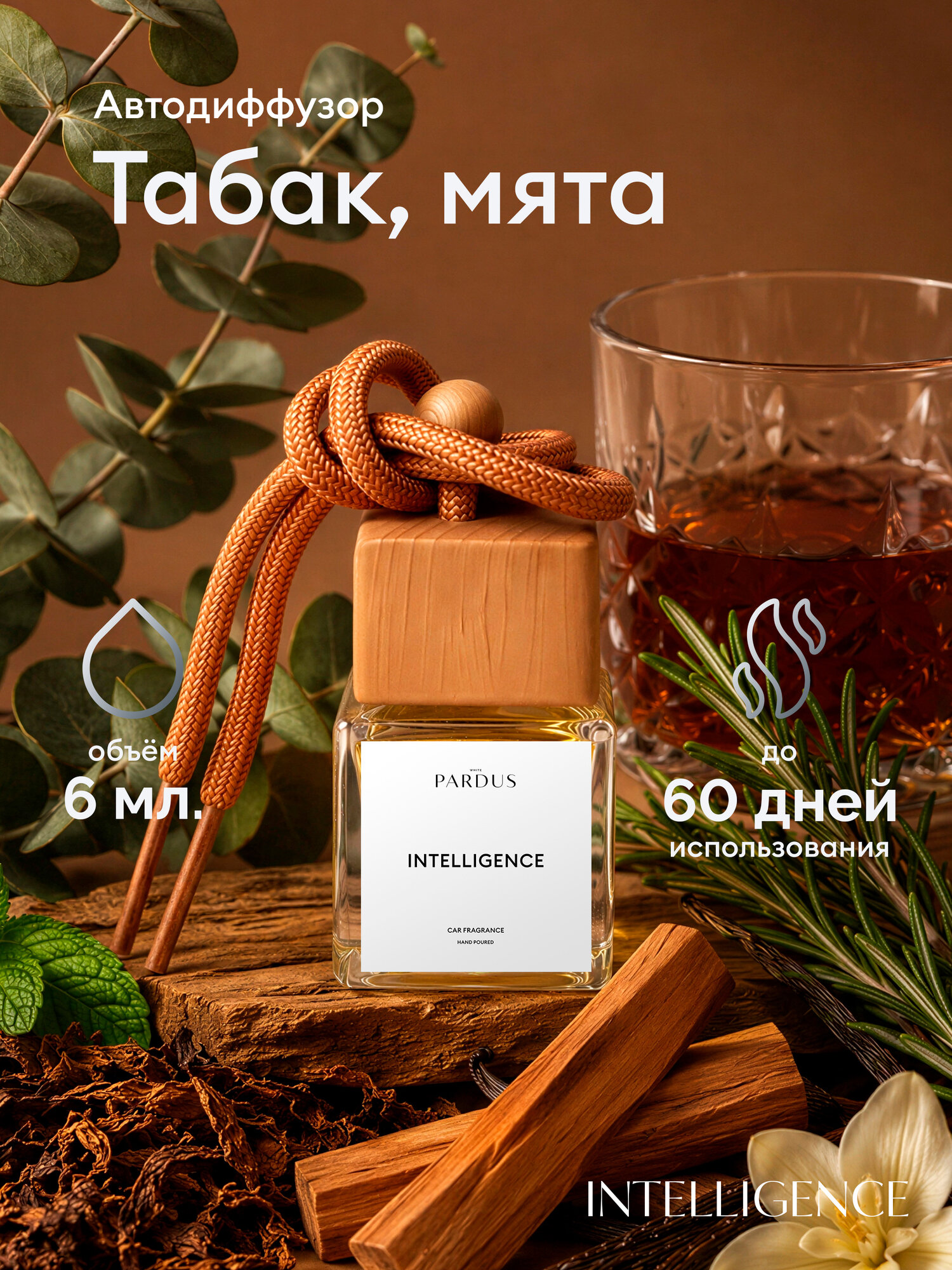 White Pardus Intelligence (табак, мята), автопарфюм / ароматизатор для автомобиля, офиса, дома