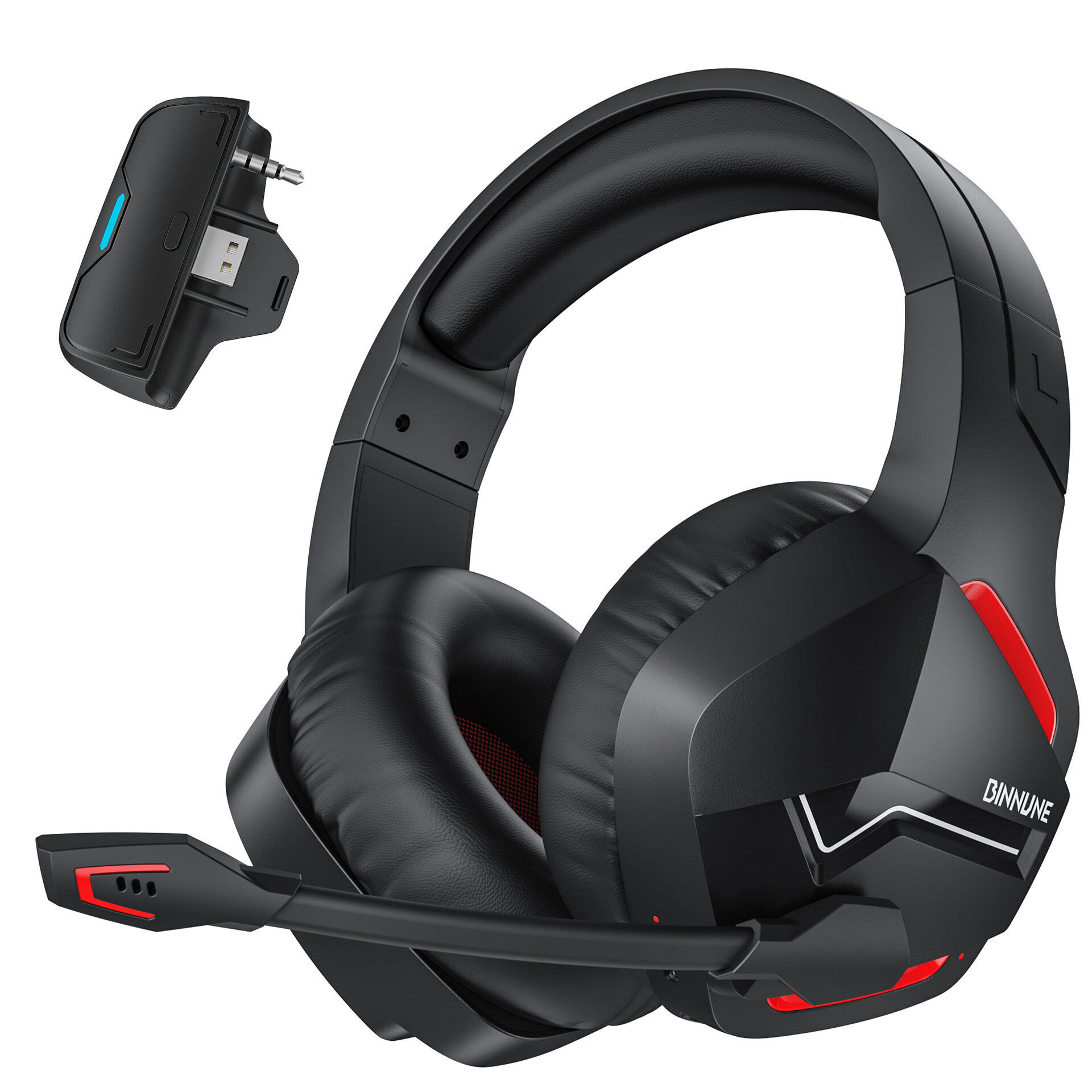 Беспроводная игровая гарнитура BINNUNE BW01 с поддержкой Xbox и Bluetooth, 3-режимный режим, черно-красный цвет