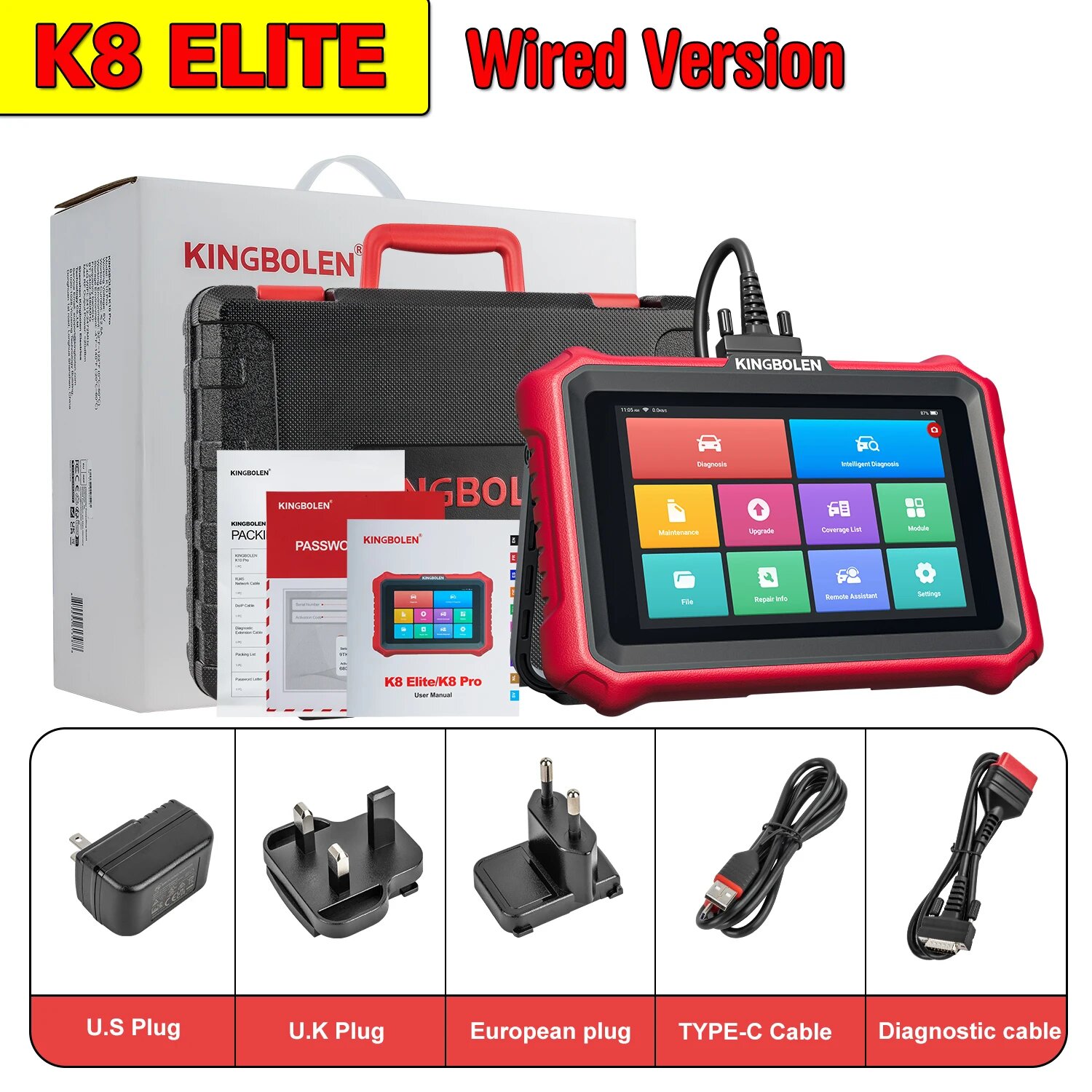 KINGBOLEN K8 ELITE Wired диагностический сканер OBD2