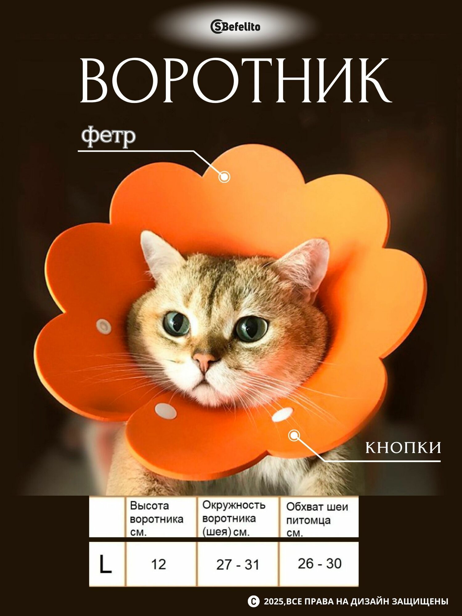 Защитный ветеринарный воротник для кошек и маленьких собак, конус для животных, оранжевыйраз L, цвет: оранжевый