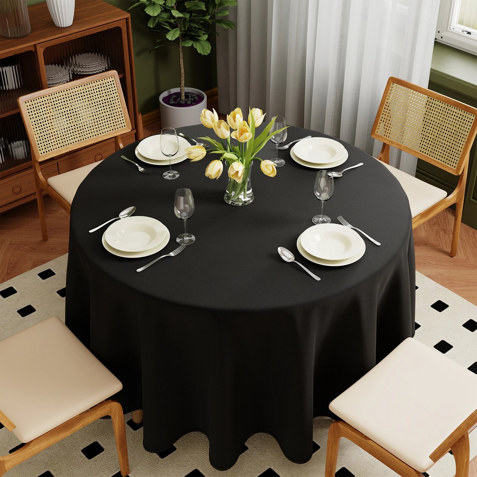 Круглая скатерть из полиэстера 127-304 см 153CM Round, Черный, black