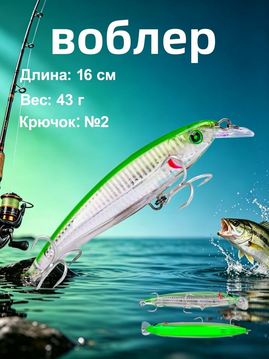 Воблер Minnow плавающий, 16 см, 43 г, воблеры для рыбалки минноу плавающий 16см 43г рыболовный