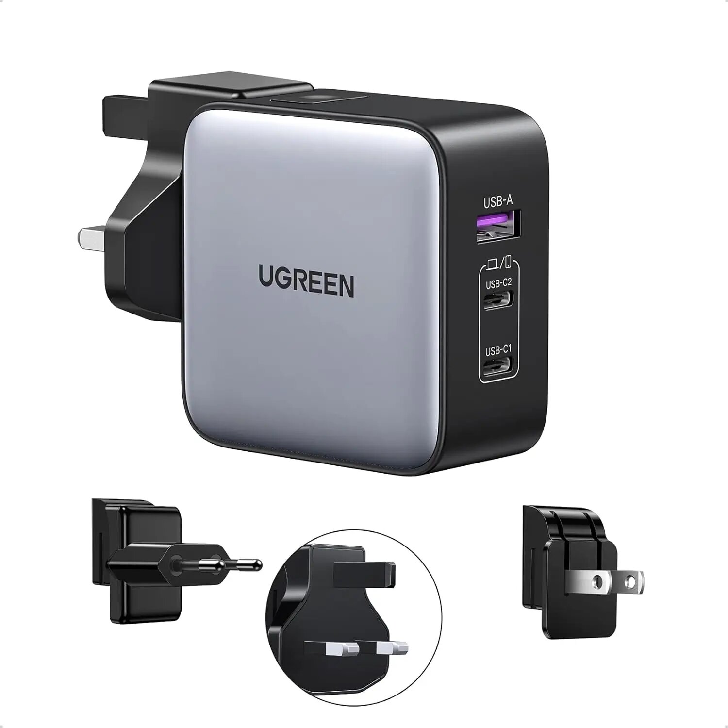 UGREEN Зарядное устройство USB C мощностью 65 Вт, 3-портовое дорожное зарядное устройство Nexode, быстрое международное зарядное устройство GaN с вилкой CN, США, Великобритании, ЕС, адаптер питания USB C