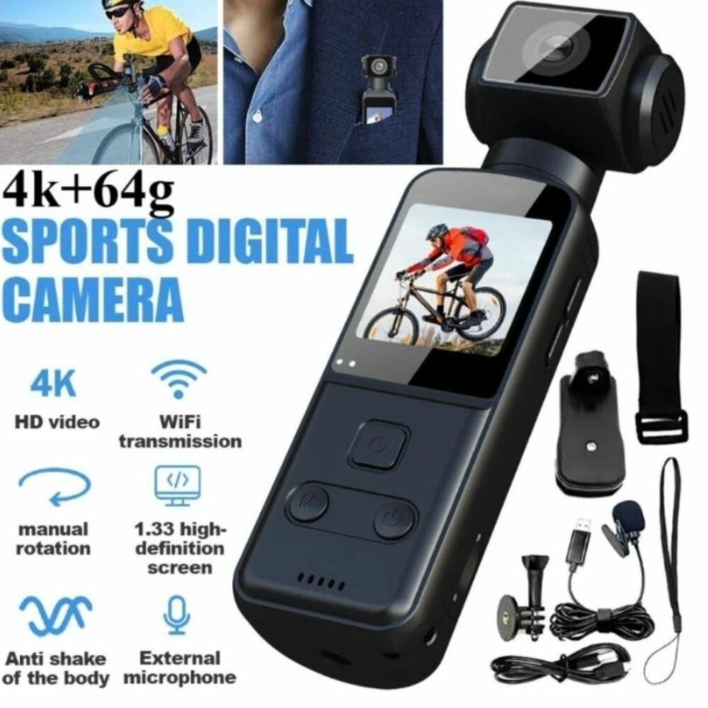 5K/4K HD Спортивная Экшн-Камера С Wi-Fi, Портативная Поворотная Видеокамера 270, Профессиональная Карманная Камера