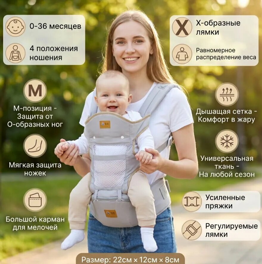 Эргорюкзак кенгуру 4 в 1 для новорожденных от 0 месяцев . Слинг-переноска для малышей , Рюкзак-переноска детский