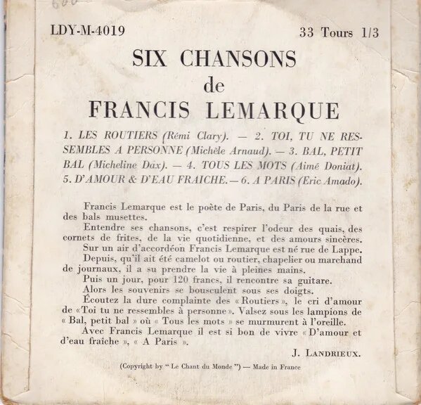 Six Chansons De Francis Lemarque — фото 1