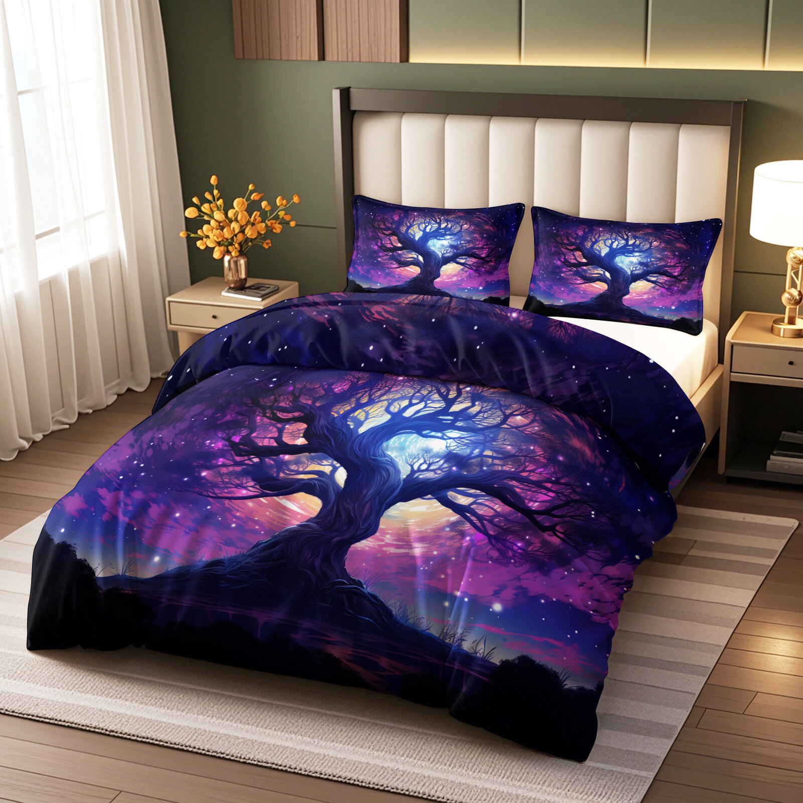 Фиолетовый Комплект постельного белья 1.5/2-сп/Евро 175x215cm Древо Жизни Mикрофибра 2 наволочки 70х70