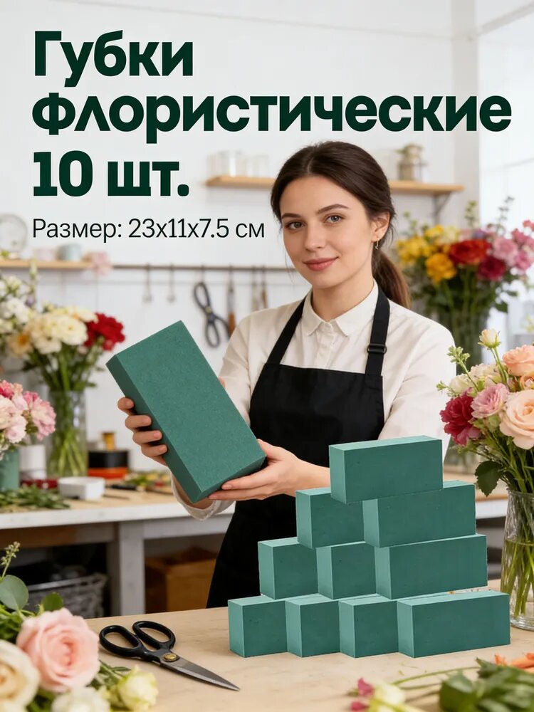 Флористическая губка для цветов, 23x11x7.5 см, 10 шт, основа для композиций