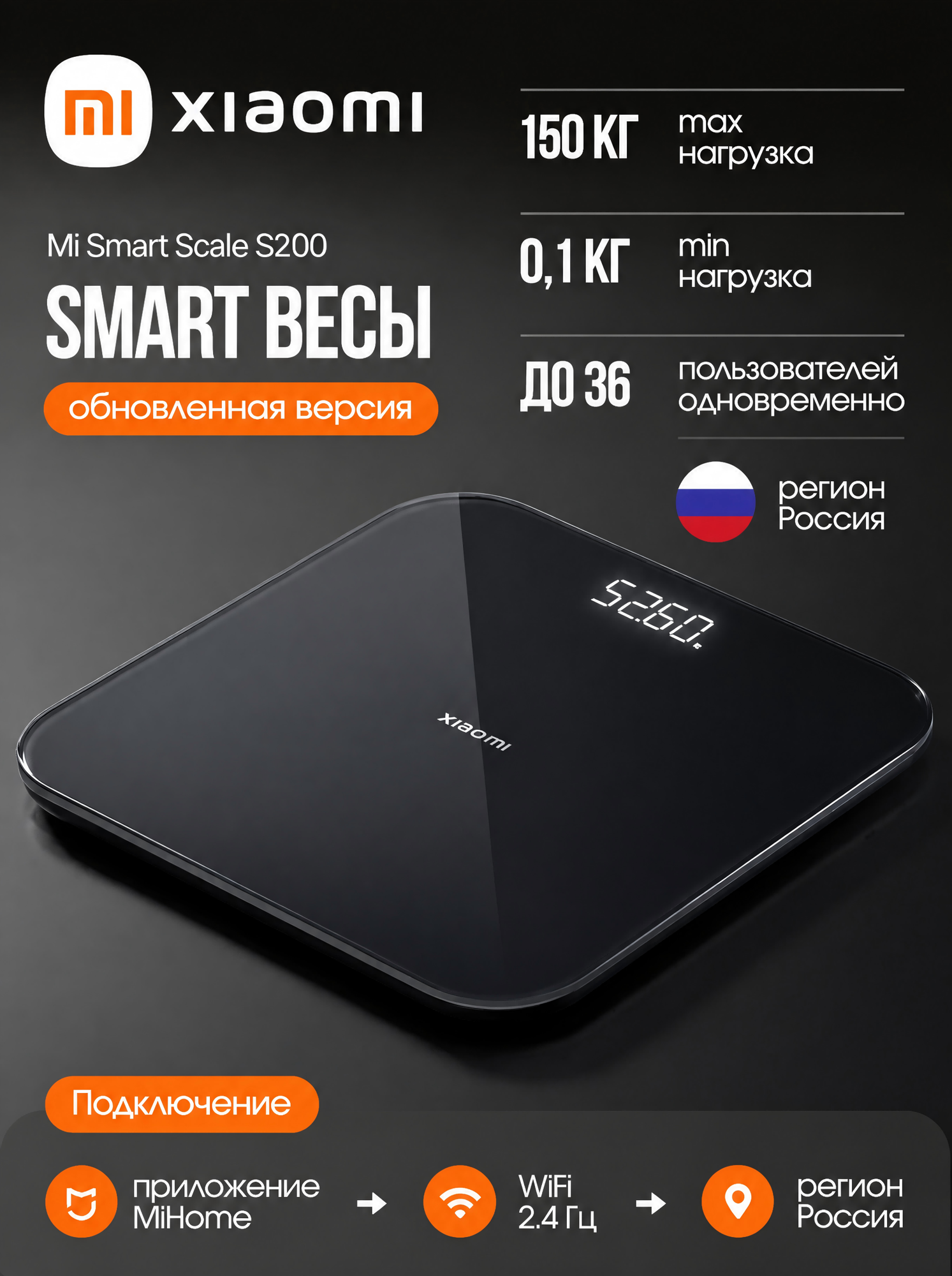 Умные напольные весы Xiaomi Smart Scale S200 MJTC02YM, точность 50г, 150кг, Bluetooth