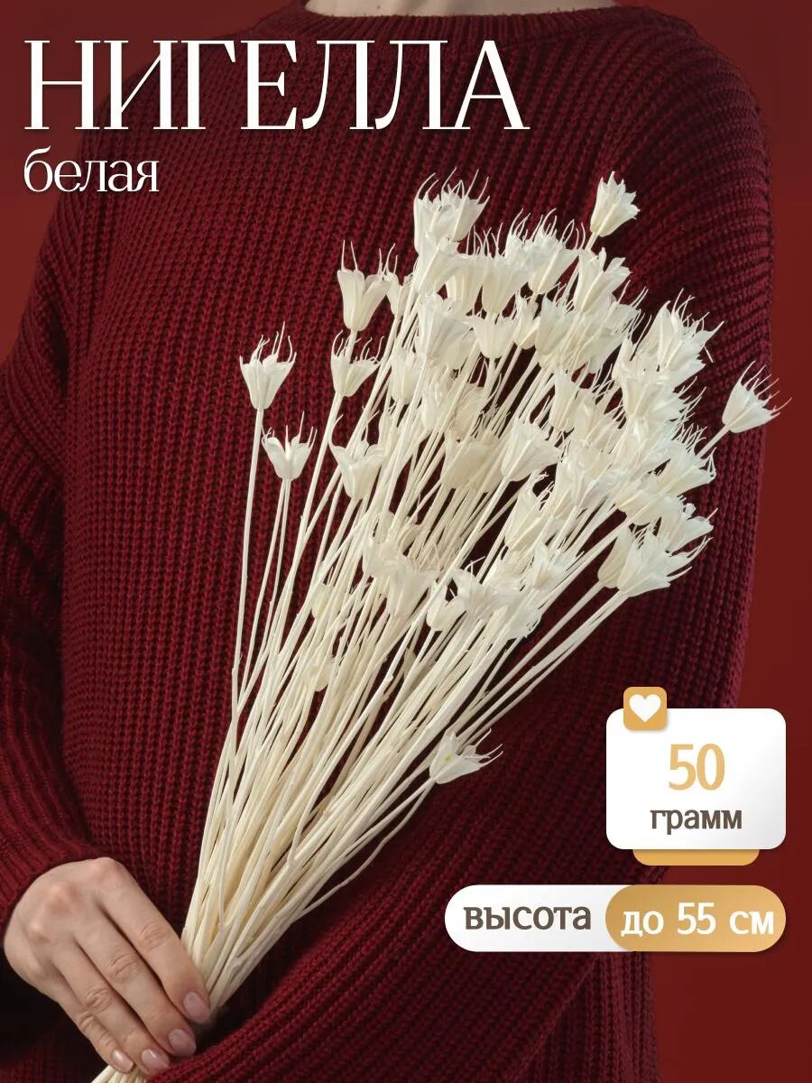 Нигелла белая 50 г, сухоцветы белые, цветы для декора и вазы до 55 см, elka.bio